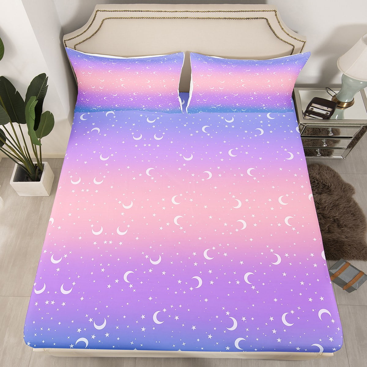 Blue and Purple Gradient Fitted Sheet Full Size Galaxy Bed Sheets ...
