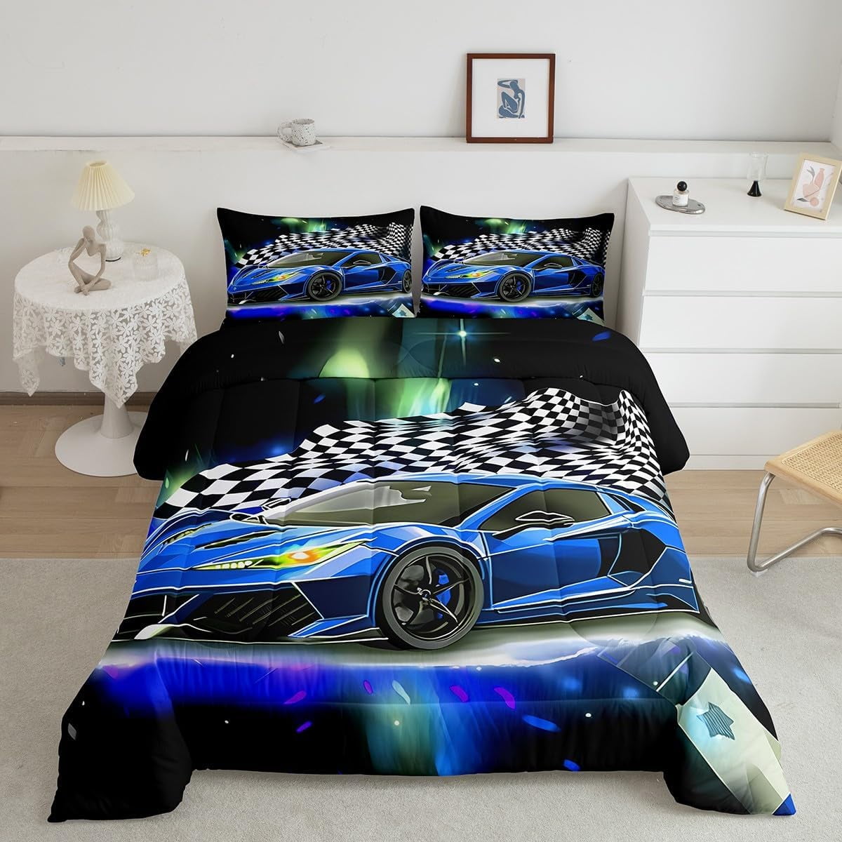 Blue Racing Car Comforter Set Twin Size,Fast and Furious Extreme Sport ...