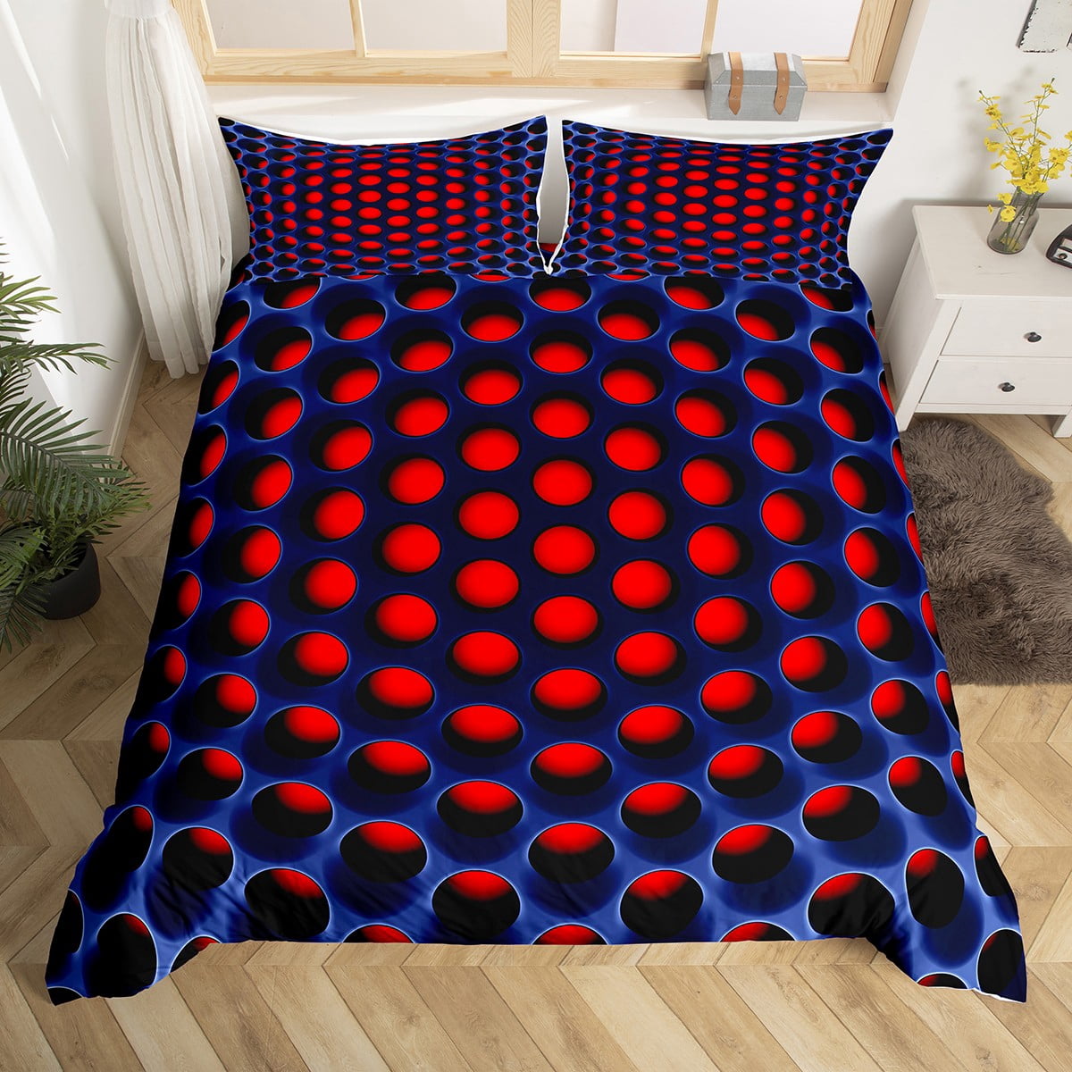 YST Blue And Red Boys Bedding Set,Geometric Honeycomb Duvet Cover Twin ...