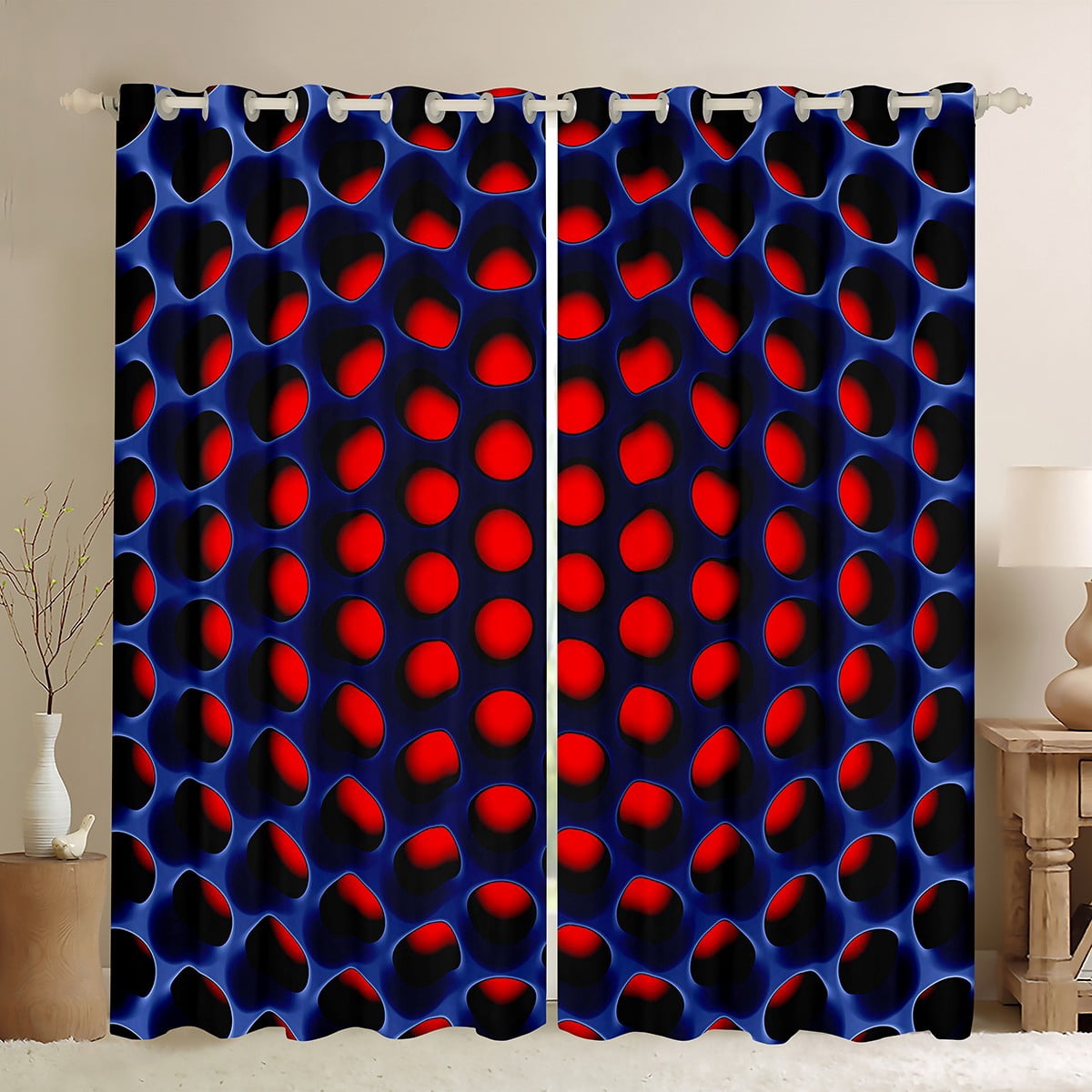 Erosebridal Blue And Red Blackout Curtains,Geometric Honeycomb Curtains ...