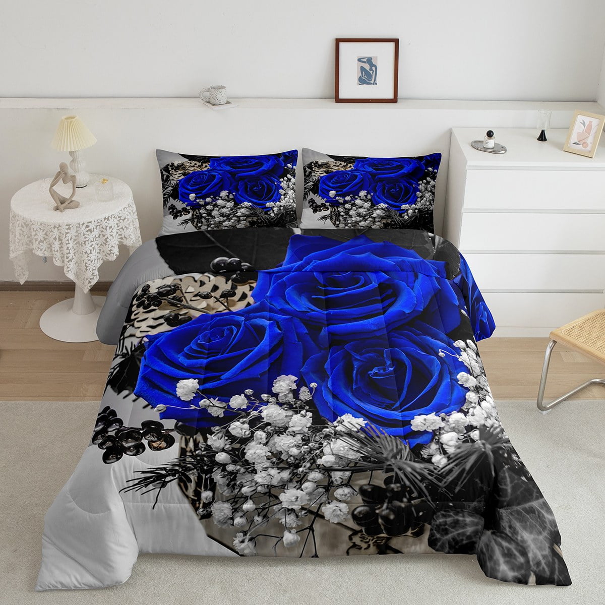 YST Blue Rose Bedding Set Twin 2 Piece, Romantic Valentine's Day ...