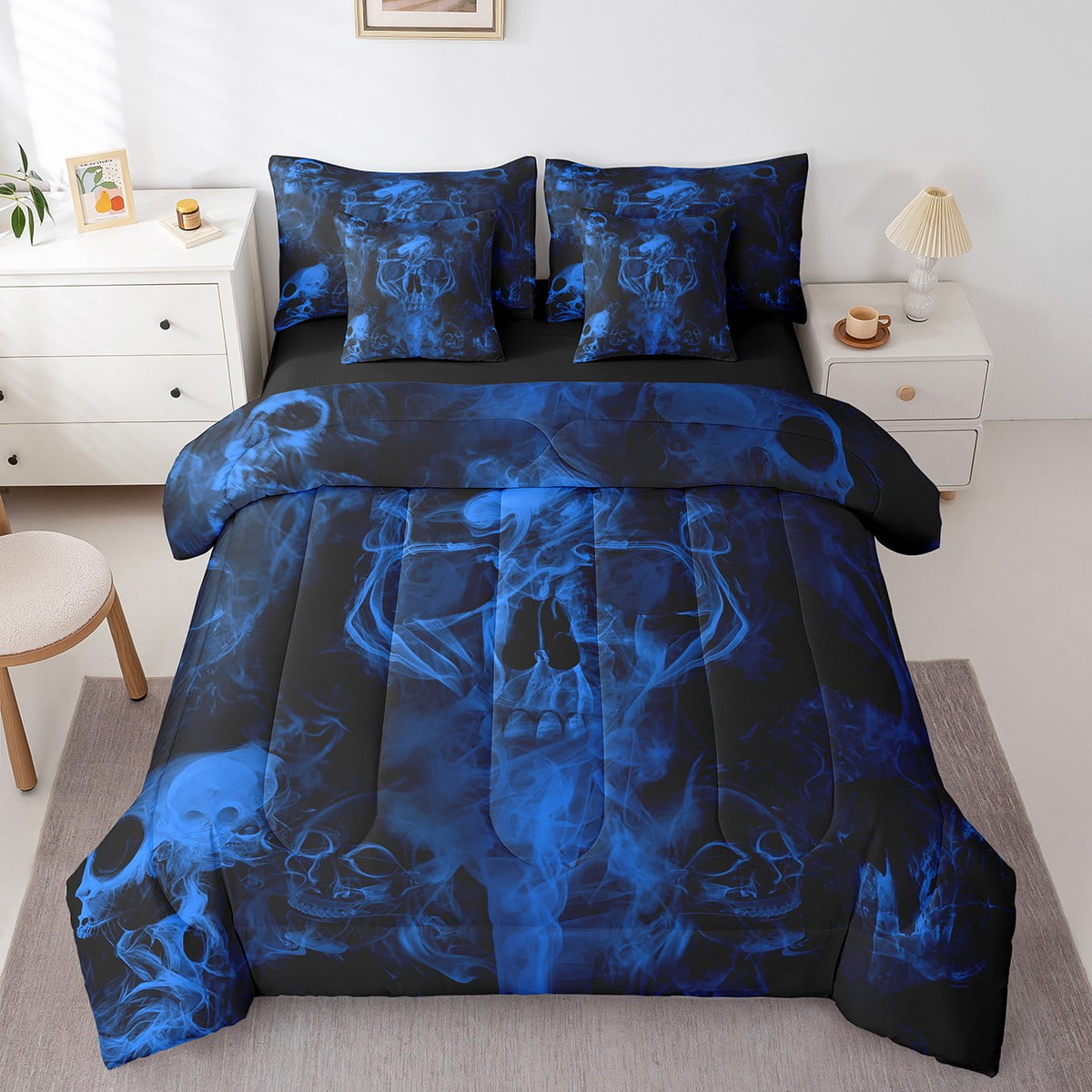YST Blue Skull Twin Comforter Set For Boys Kids Teen Gothic Skeleton ...