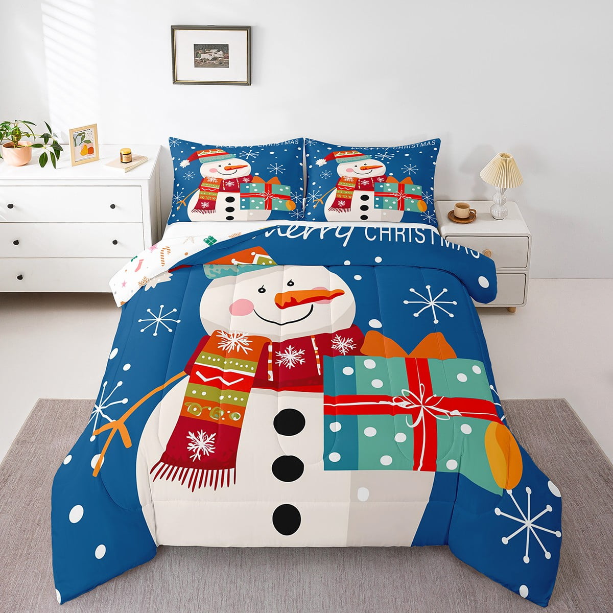 Erosebridal Blue Snowman Twin Comforter Set,Christmas Gifts Snowflake ...