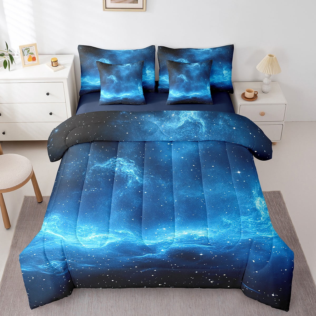YST Blue Space Galaxy Bedding Set With Sheets Full Starry Sky Comforter ...