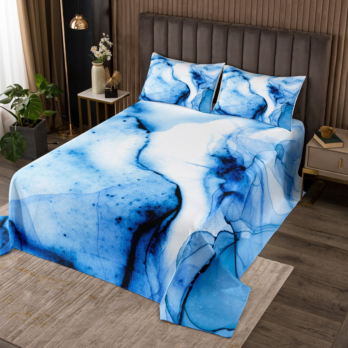 YST Blue Swirl Coverlet King Size Navy Marble Bedding Set, Psychedelic ...