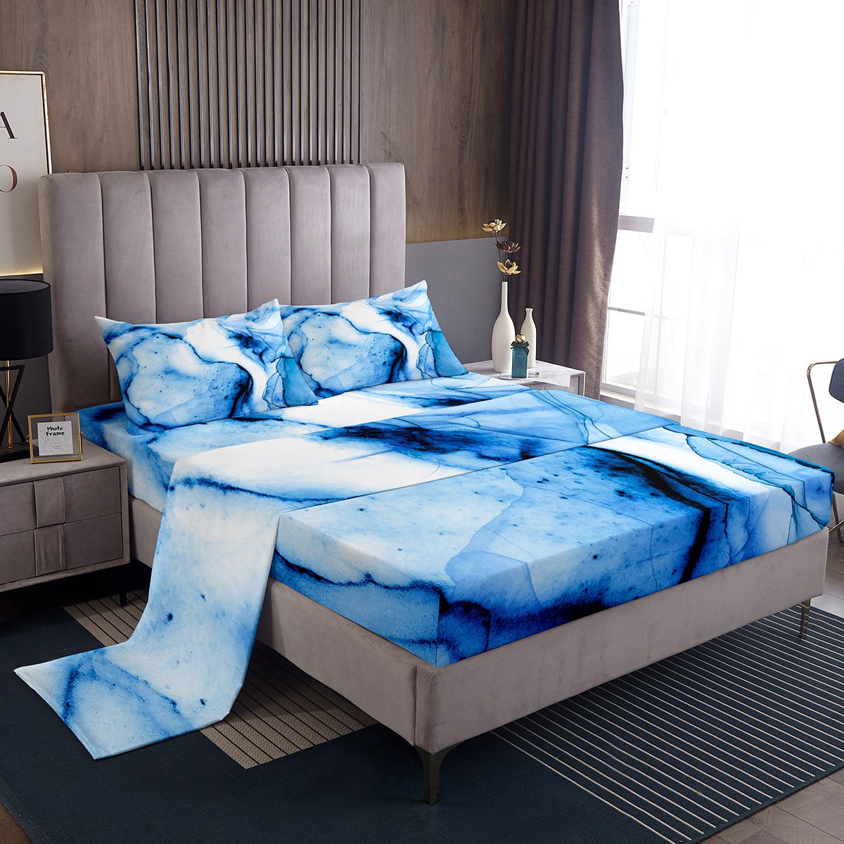 YST Blue Swirl Queen Sheets Navy Marble Bed Set, Psychedelic Stone ...
