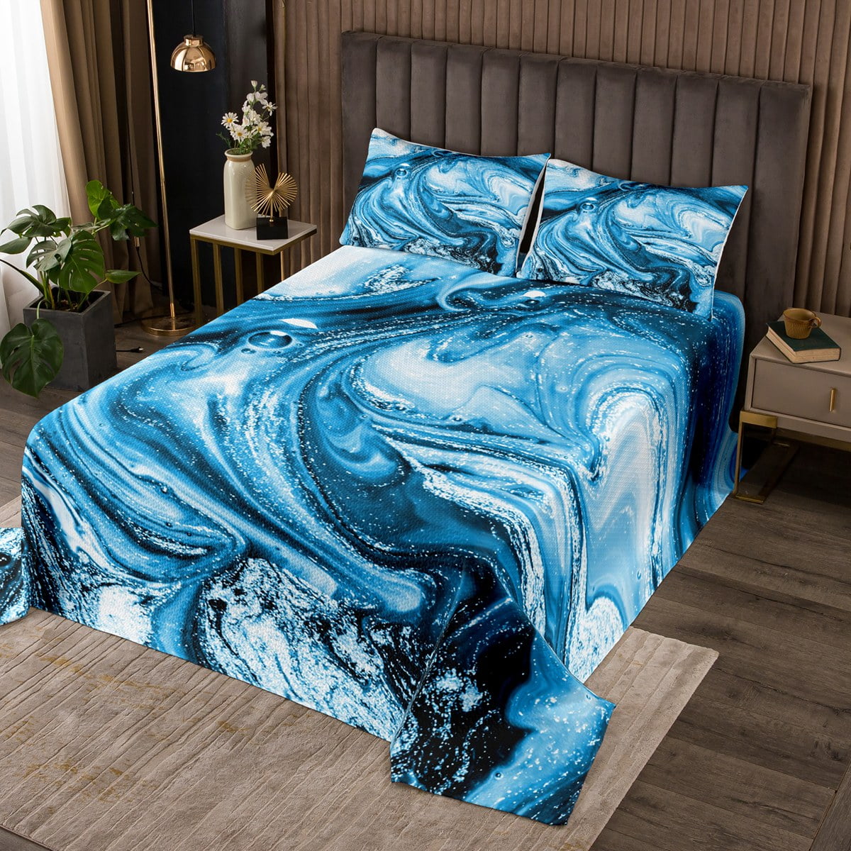 Erosebridal Blue Tie Dye Bedspread King Size Navy Gradient Ombre Quilt ...