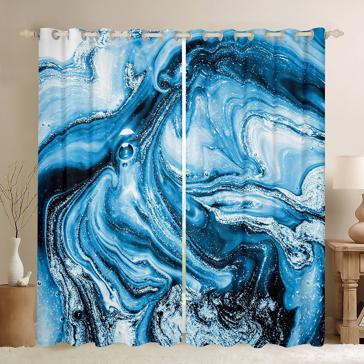 Erosebridal Blue Tie Dye Curtains & Drapes Navy Gradient Ombre Blackout ...