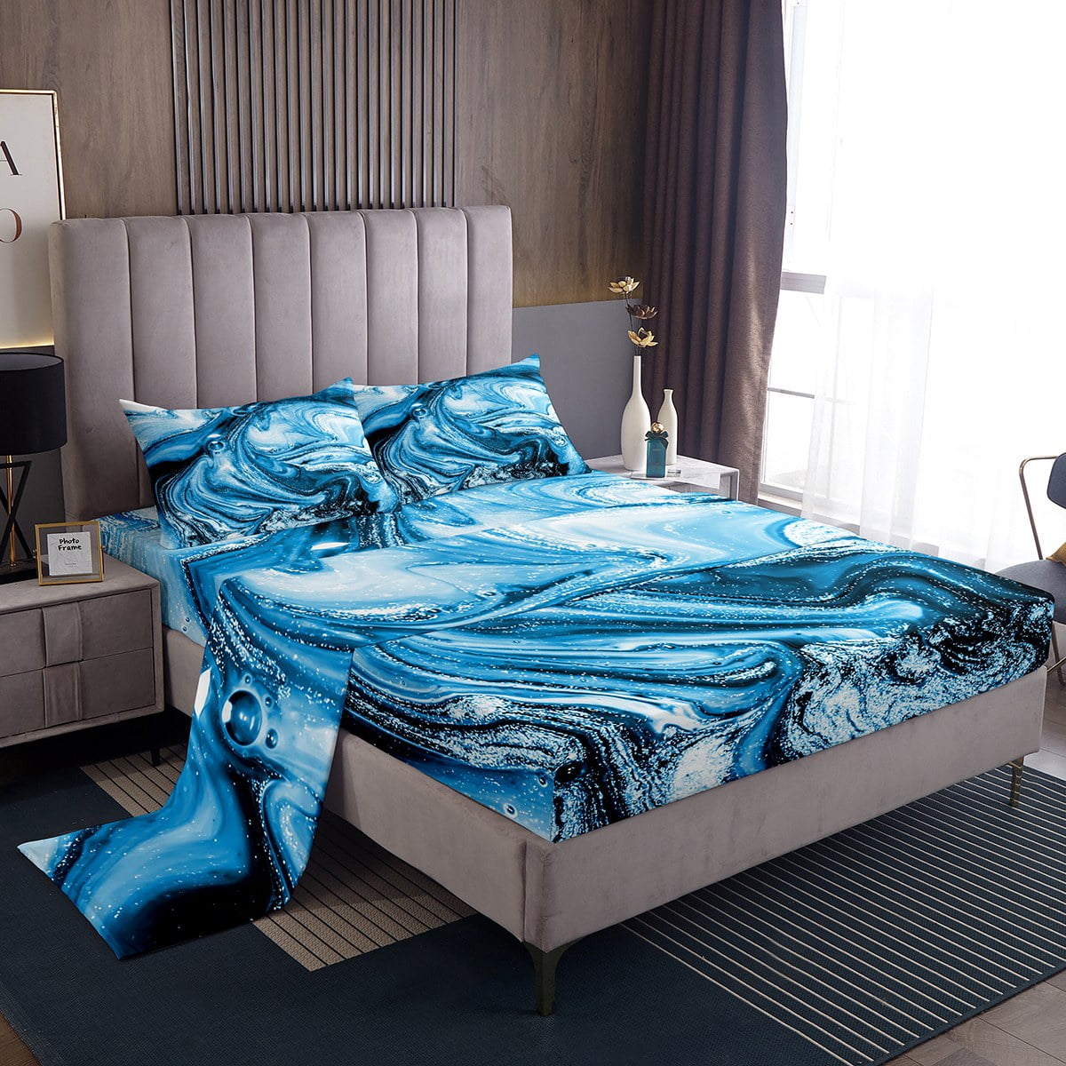 YST Blue Tie Dye Queen Sheet Set Navy Gradient Ombre Sheets, Watercolor ...