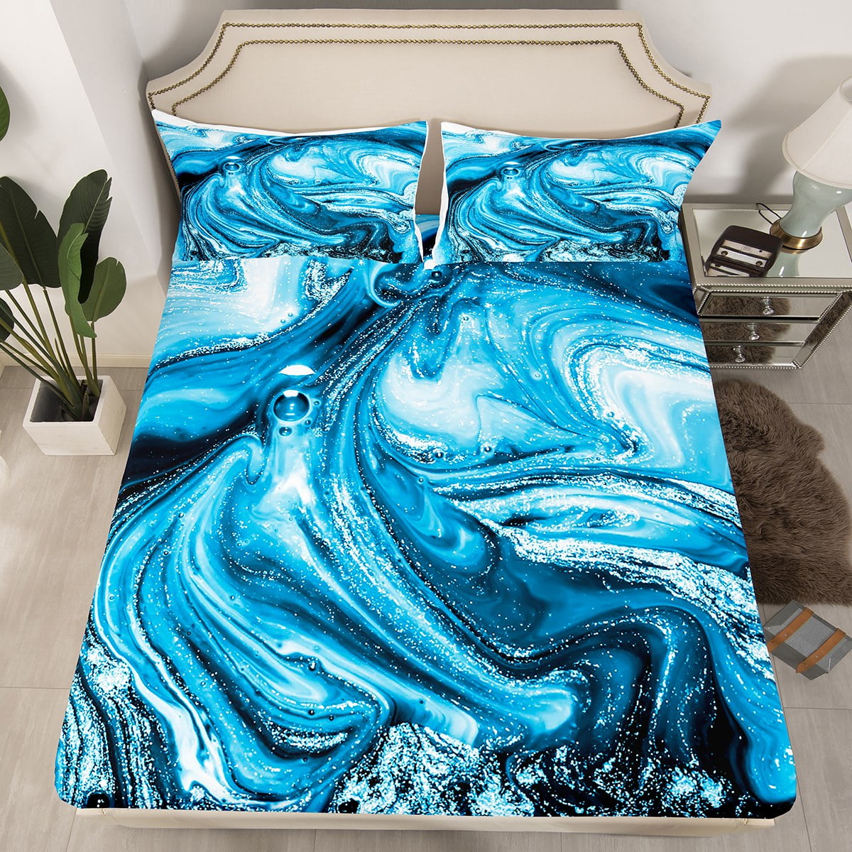 Erosebridal Blue Tie Dye Twin Fitted Sheet Navy Gradient Ombre Sheets ...