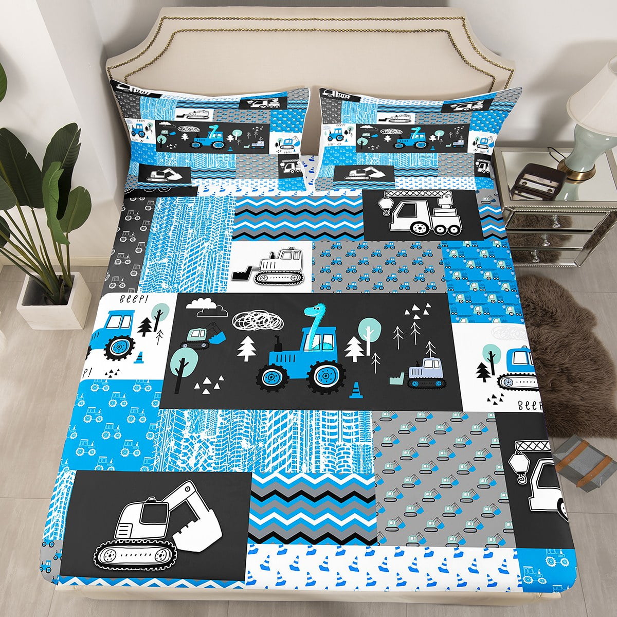 Erosebridal Blue Twin Bed Sheets Construction Bedding Set Dinosaur ...