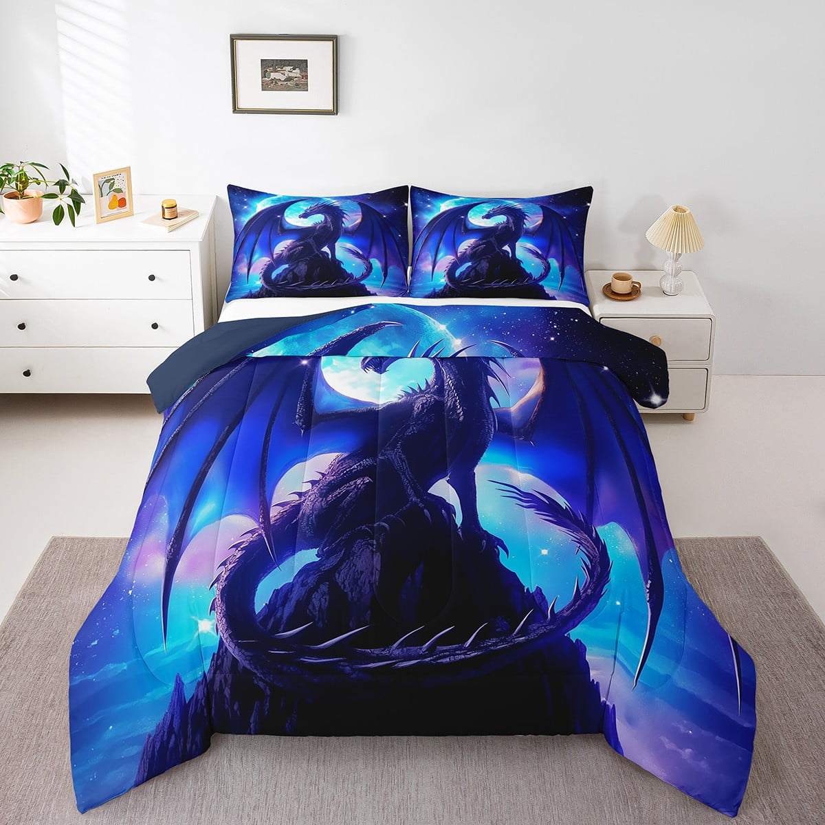Erosebridal Blue Western Dragon Bedding Comforter Sets Full,Moon Dragon ...
