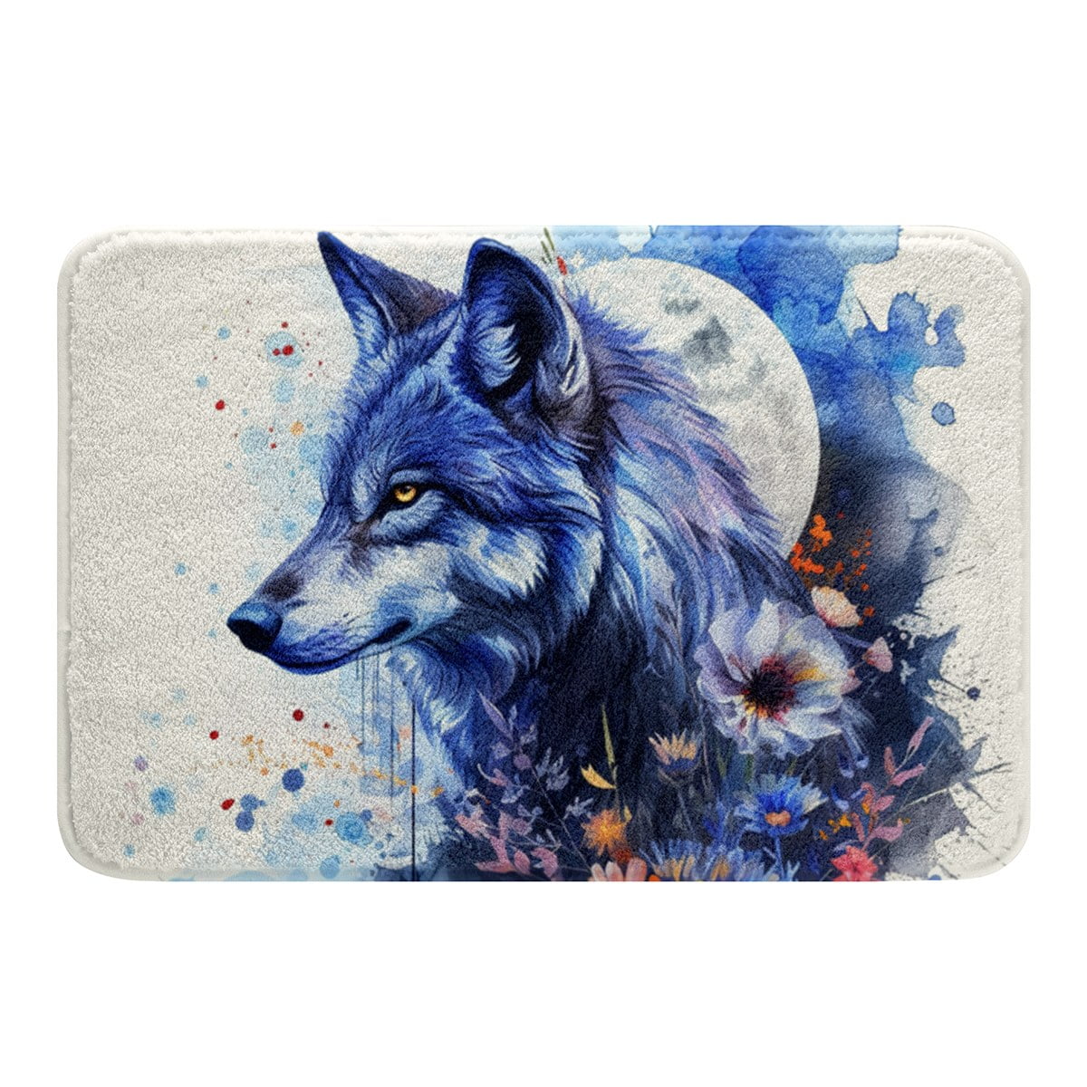 Erosebridal Blue Wolf Bathroom Rugs,Colorful Flowers Wolf Bath Rugs ...