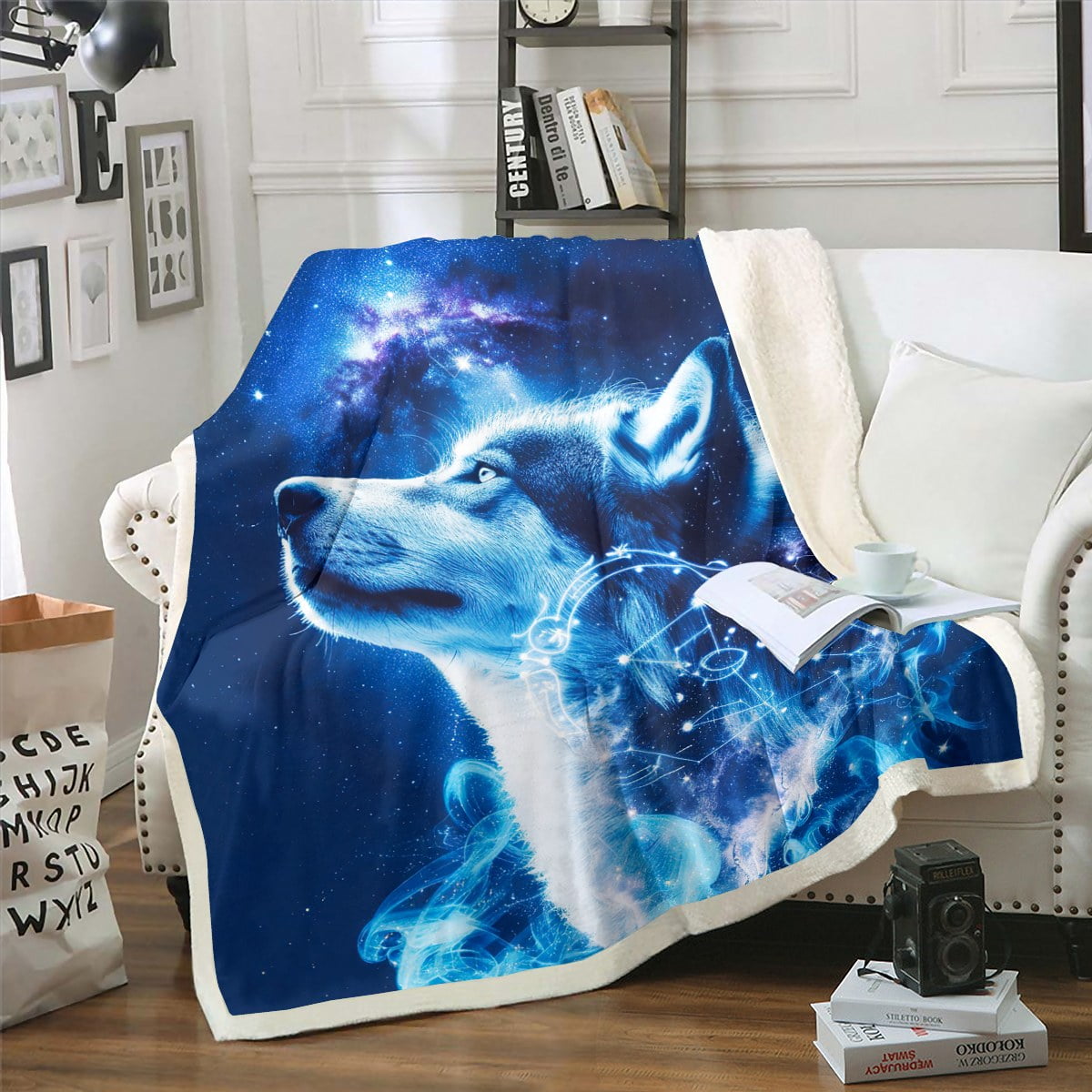 Blue Wolf Blanket Adults,Galaxy Constellation Throw Blanket Bedroom ...