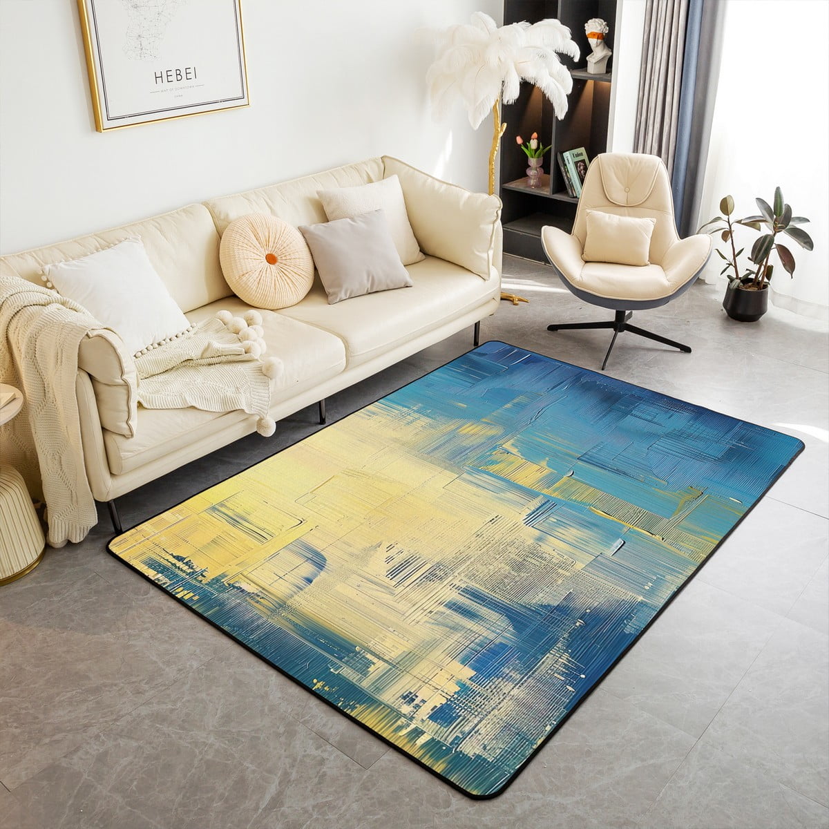 Erosebridal Blue Yellow Tie Dye Indoor Floor Mat Graffiti Oil Painting ...