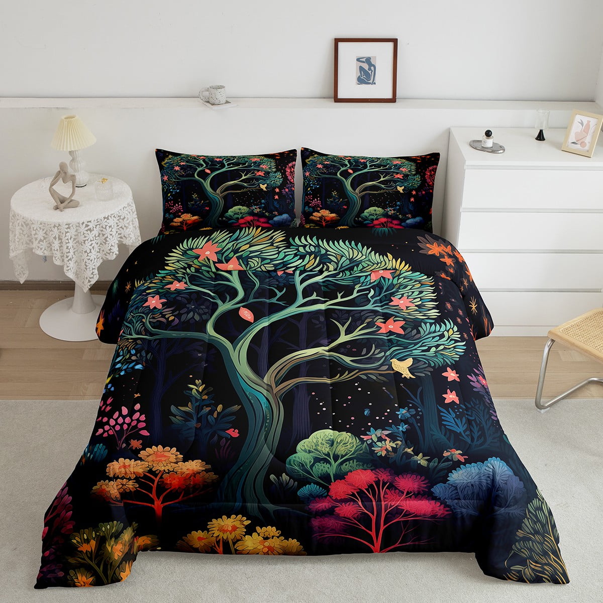 YST Bohemia Tree Comforter Set for Kids Teens,Colorful Floral Print ...