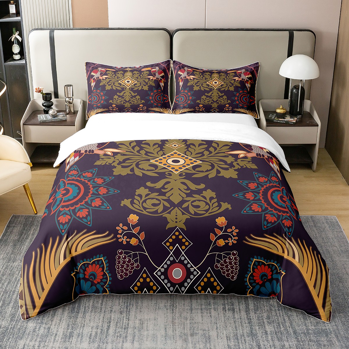 YST Bohemia Vintage Style 100% Cotton Duvet Cover,Colorful Birds ...