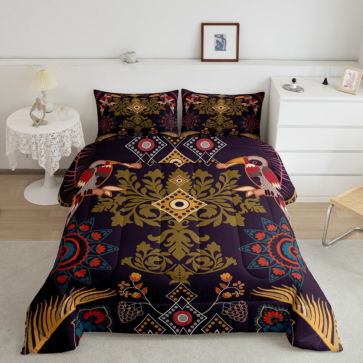 Bohemia Vintage Style Bedding,Colorful Birds Comforter Set Twin,Retro ...