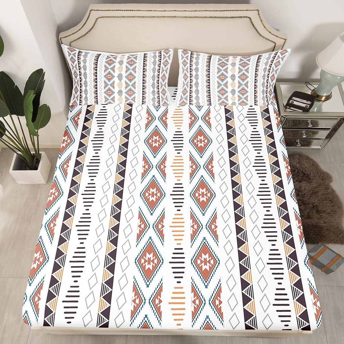 Bohemian Bed Sheets Boho Aztec Striped Fitted Sheet for Teens,Tribe ...