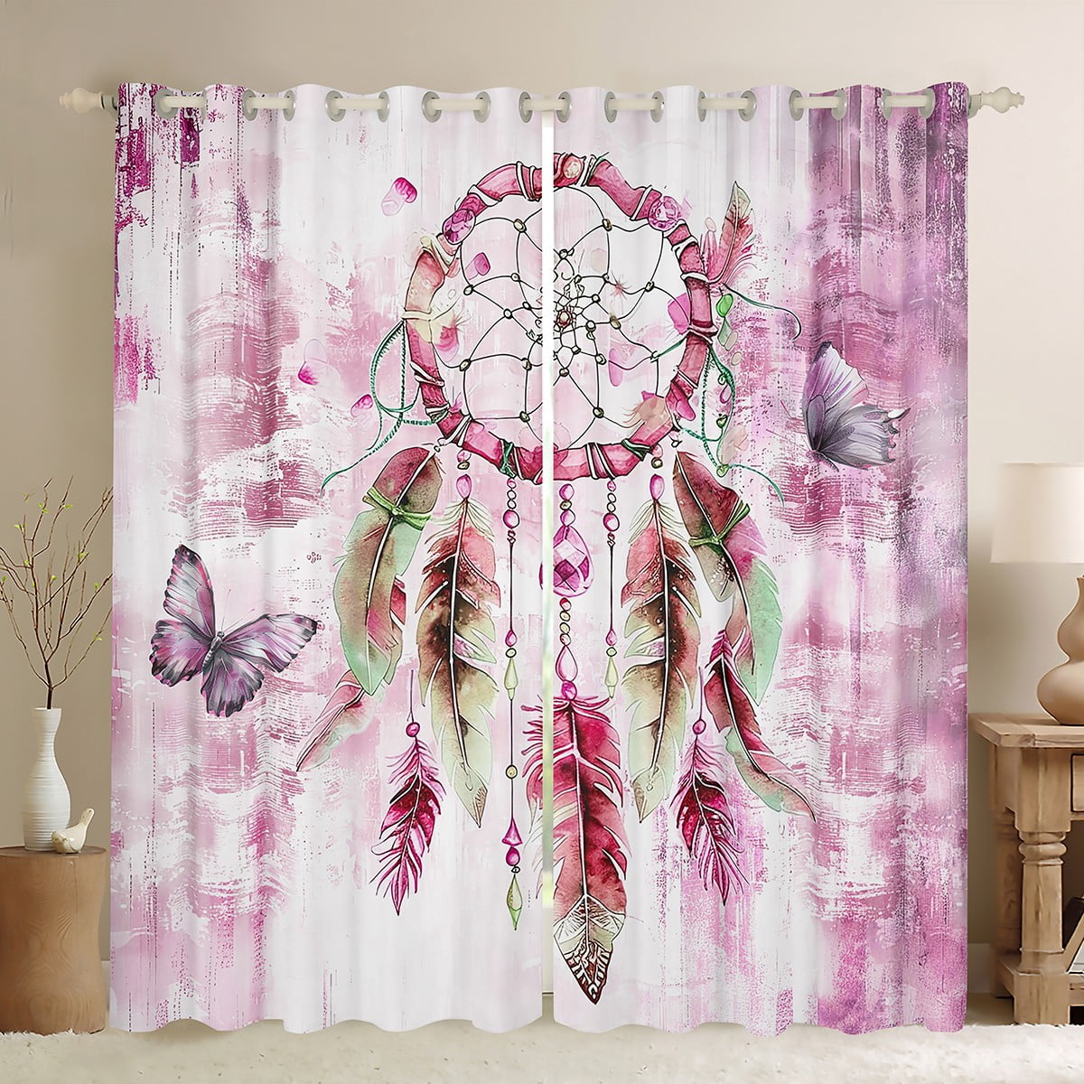 Erosebridal Bohemian Dream Catcher Blackout Curtains Women Ombre Pink ...