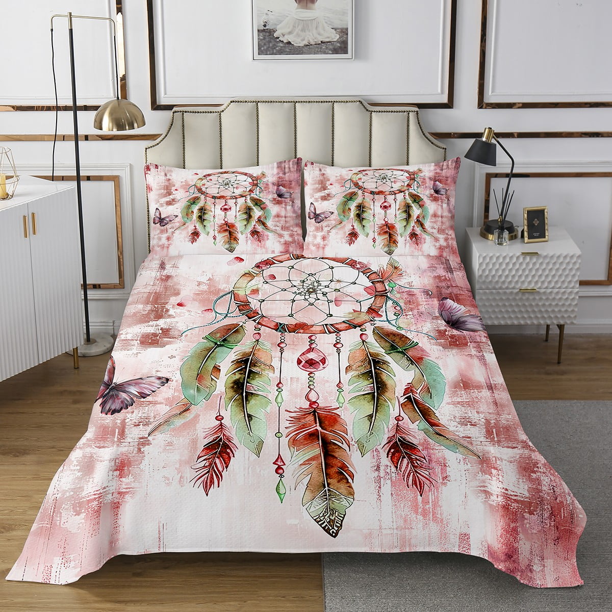 YST Bohemian Dream Catcher Coverlet King Size for Girls Women Ombre Red Bedding Set, Boho ...