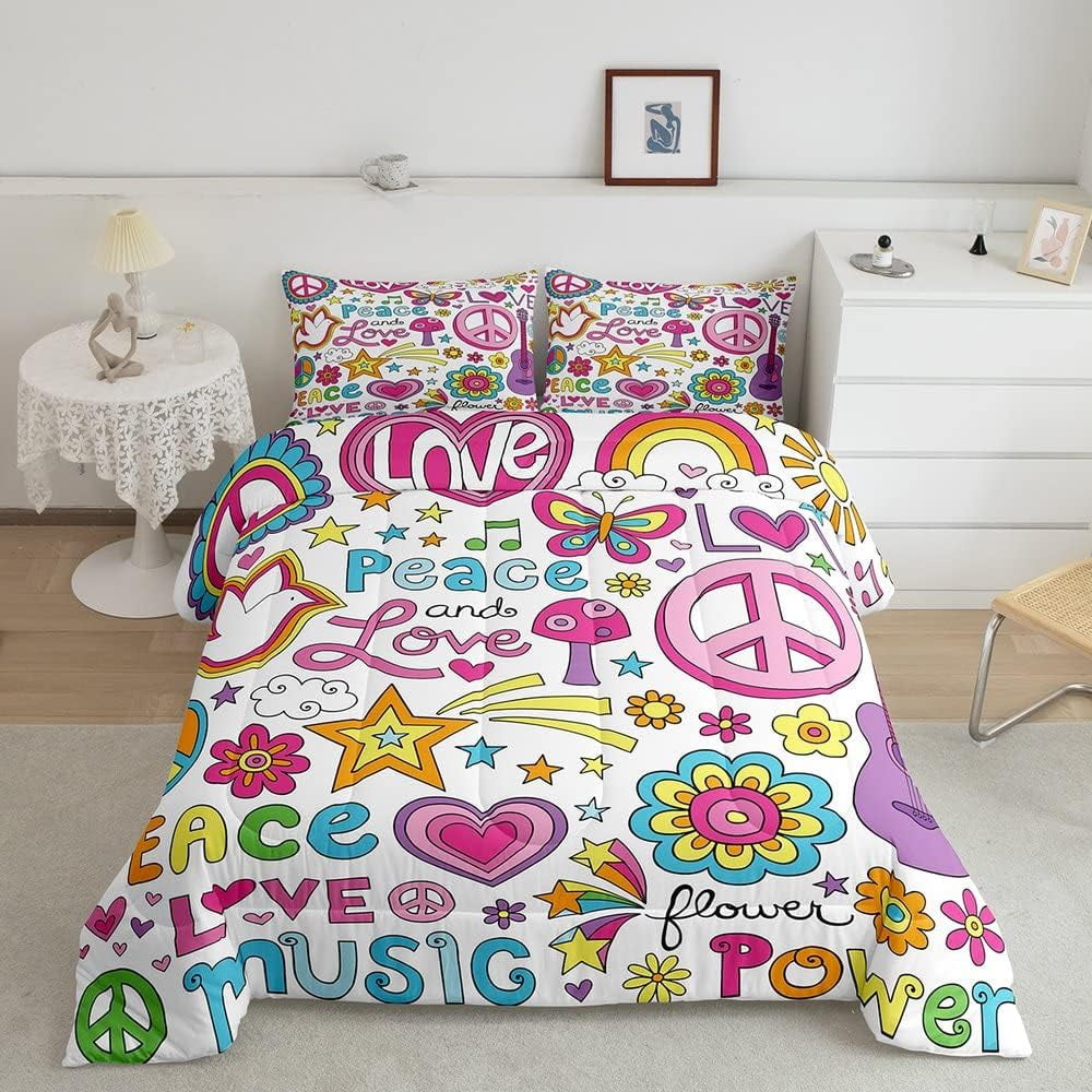 YST Bohemian Duvet Insert Exotic Peace Sign Comforter Set,60s 70s ...