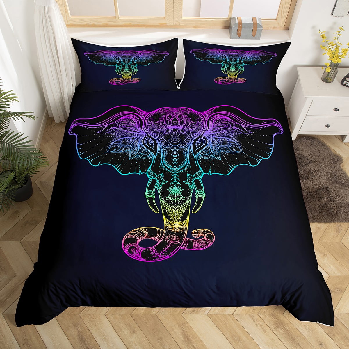Bohemian Elephant Comforter Cover for Adults Hippie Bed Sets Africa ...