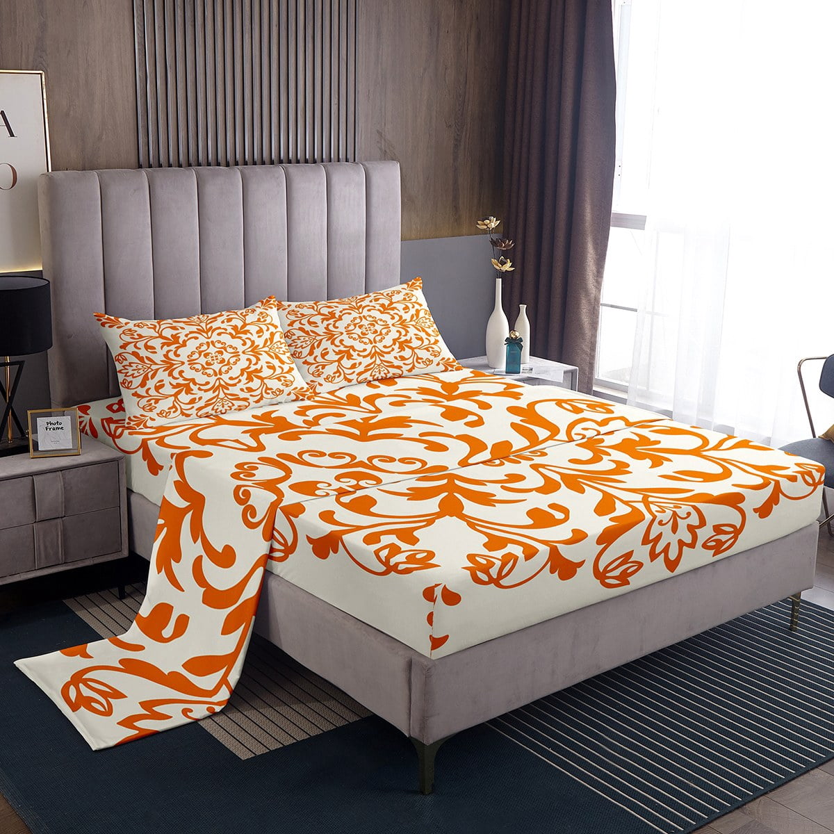 Bohemian Floral Bed Sheets Set,Chic Flower Bedding Set Queen,Watercolor ...