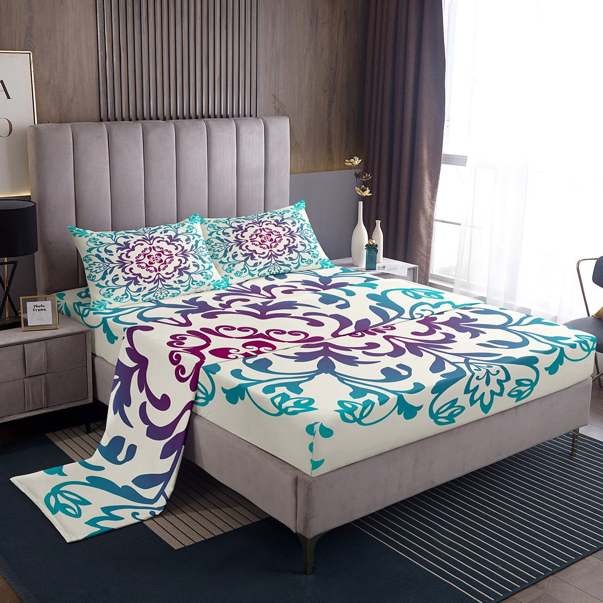 YST Bohemian Floral Bed Sheets Set,Retro Flower Bedding Set Queen,Boho ...