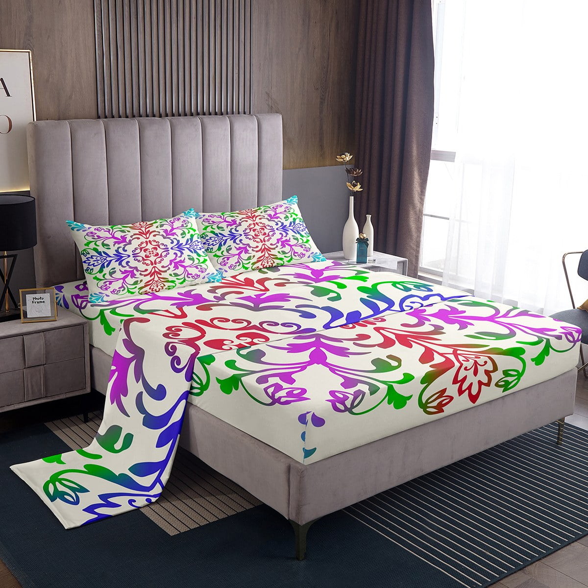 YST Bohemian Floral Sheet Set,Boho Bedding Set Full,Ombre Exotic ...