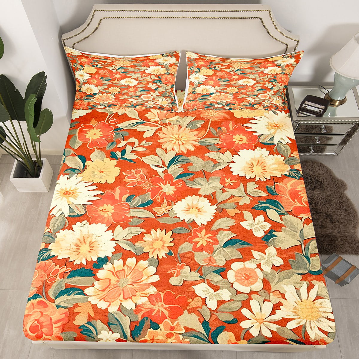 Yst Bohemian Flowers Fitted Sheet Twin Vintage Groovy Floral Bedding