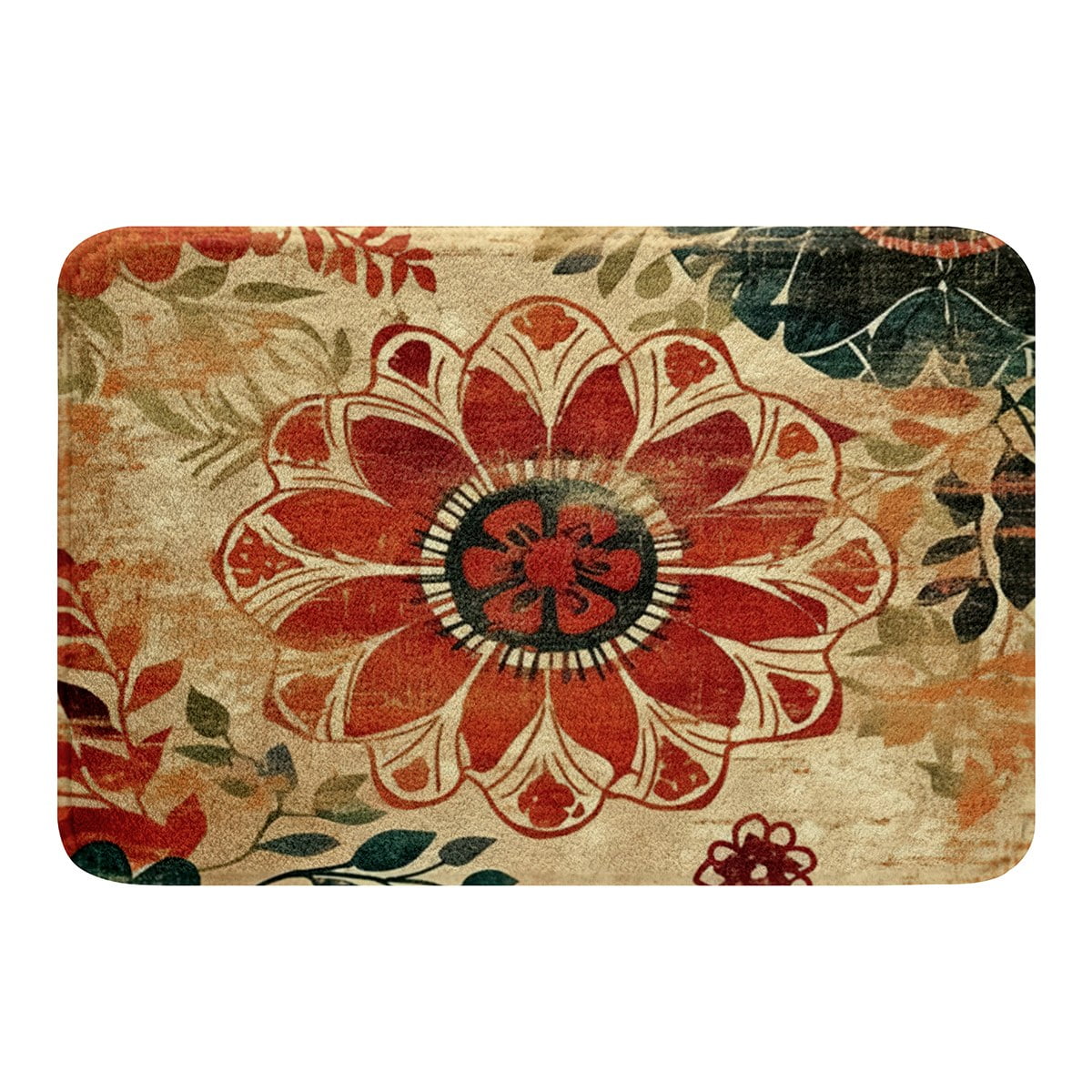 YST Bohemian Groovy Bathroom Rugs,Vintage Daisy Flowers Bath Mat for ...