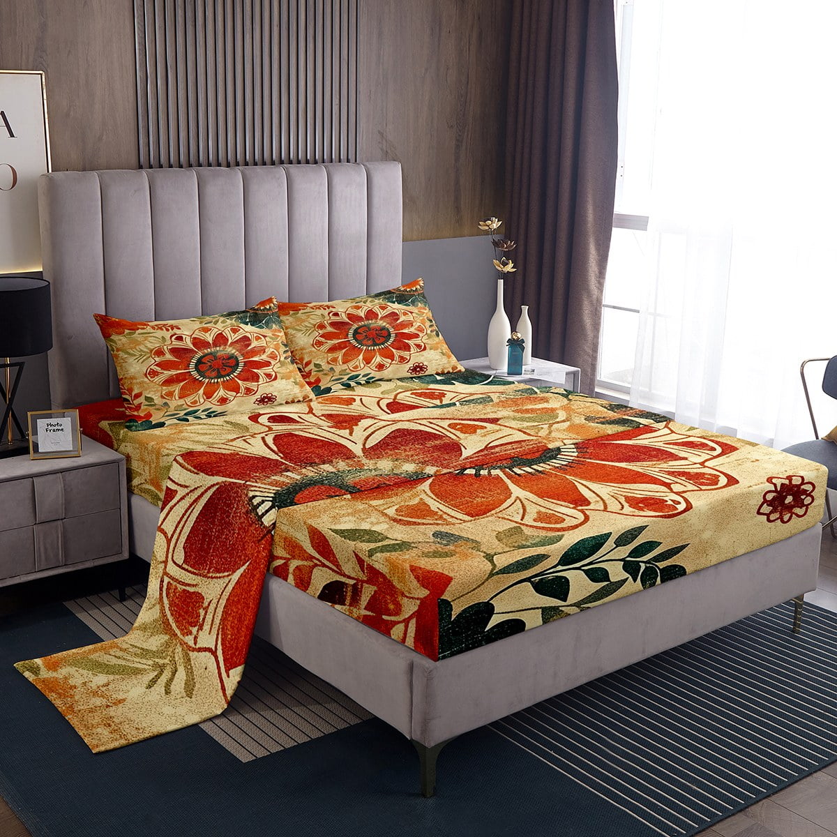 Erosebridal Bohemian Groovy Full Size Bed Sheets Set,Vintage Daisy ...