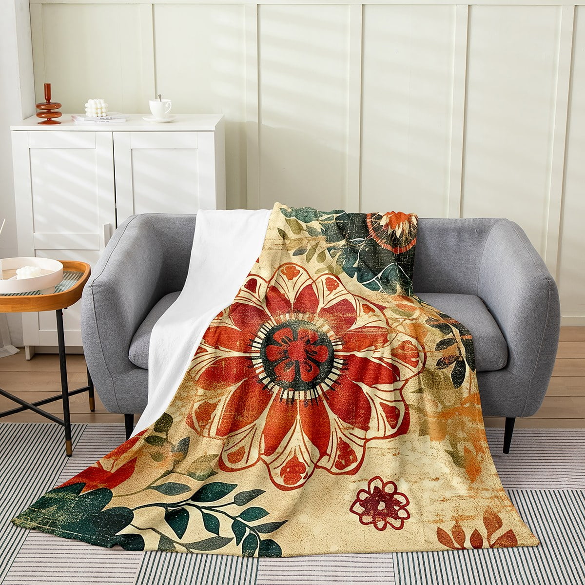 Bohemian Groovy Queen 90x90 Throw Blanket ,Vintage Daisy Flowers Fleece ...
