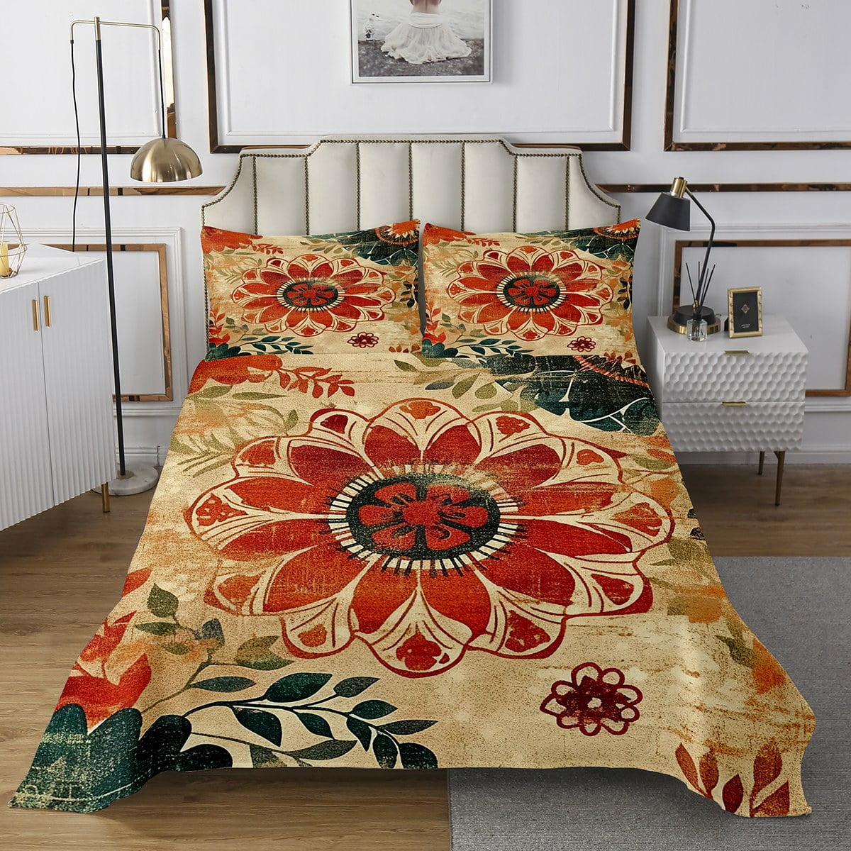 Erosebridal Bohemian Groovy Queen Size Bedspread Set,Vintage Daisy Flowers Quilt Set Teens ...
