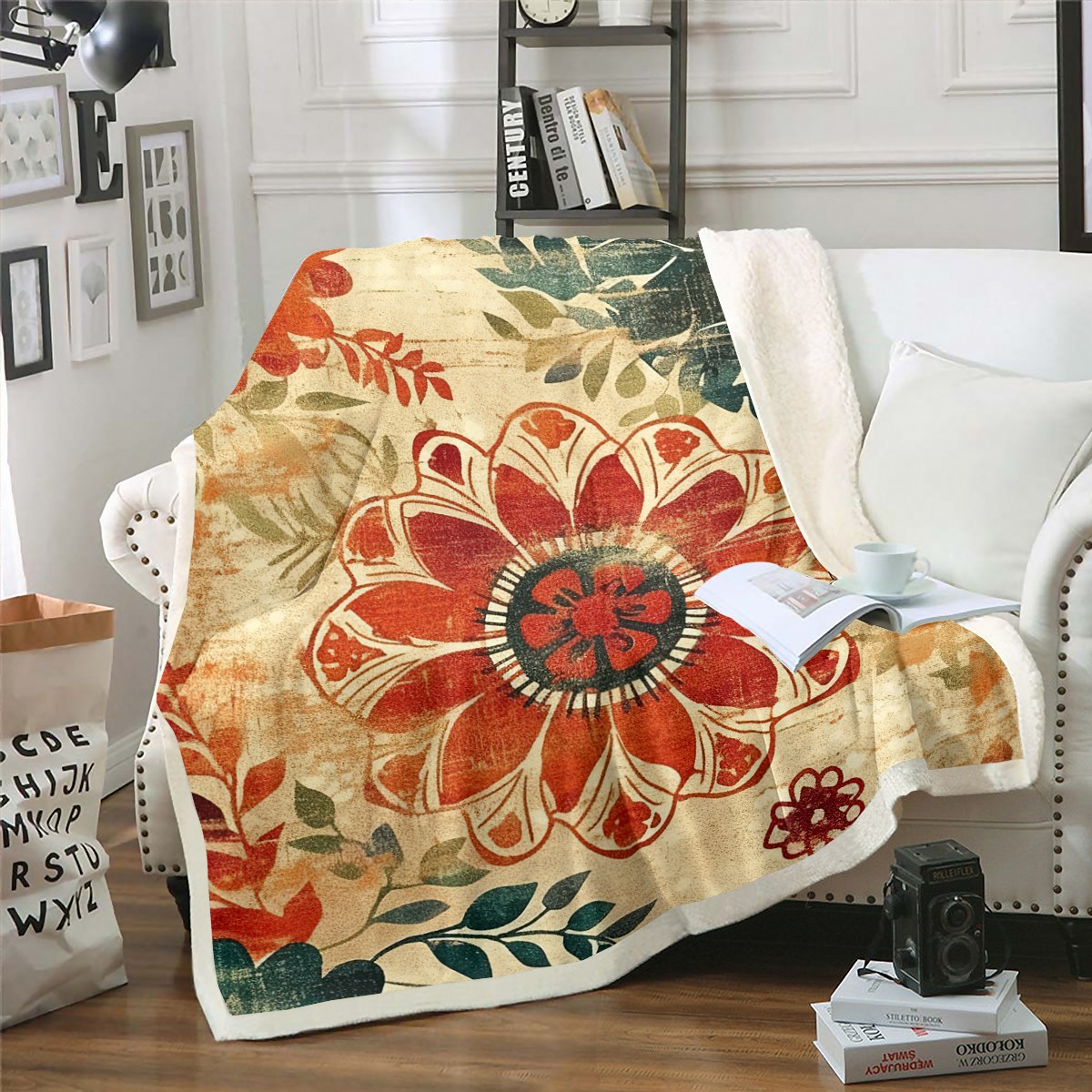 Bohemian Groovy Twin 60x80 Throw Blanket ,Vintage Daisy Flowers Fleece ...