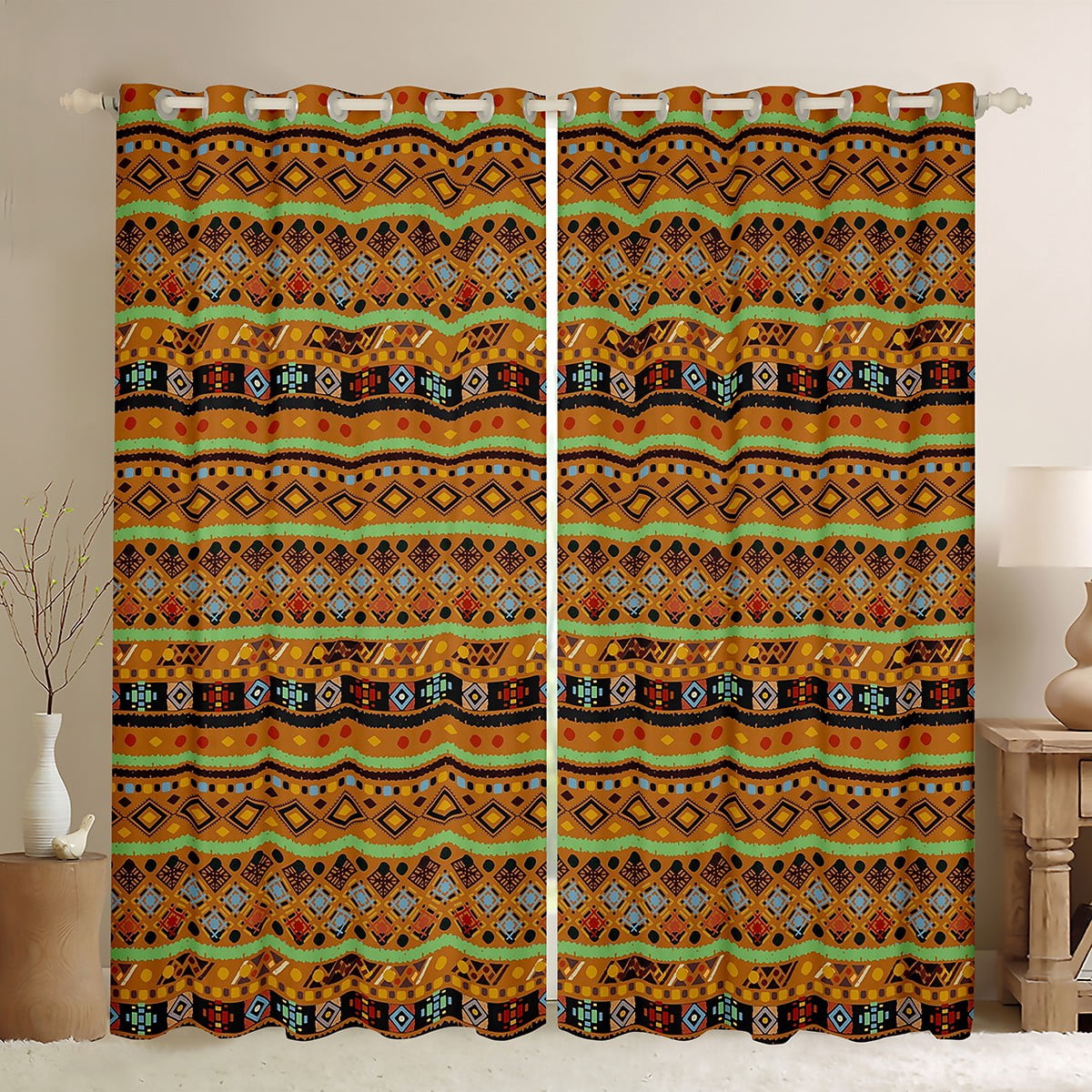 Bohemian Style Curtains Gold Stripe Yellow Boho Curtains & Drapes ...