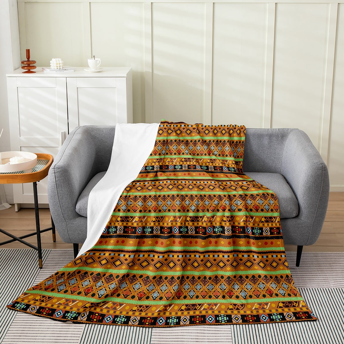 Bohemian Style Fleece Blanket 30x40 inch Gold Stripe Yellow Boho Throw ...