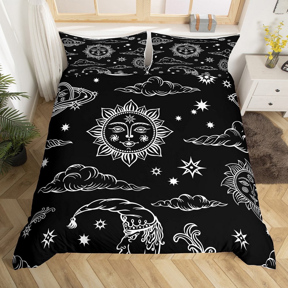 Erosebridal Bohemian Sun Moon Duvet Cover, Trippy Exotic Stars and ...