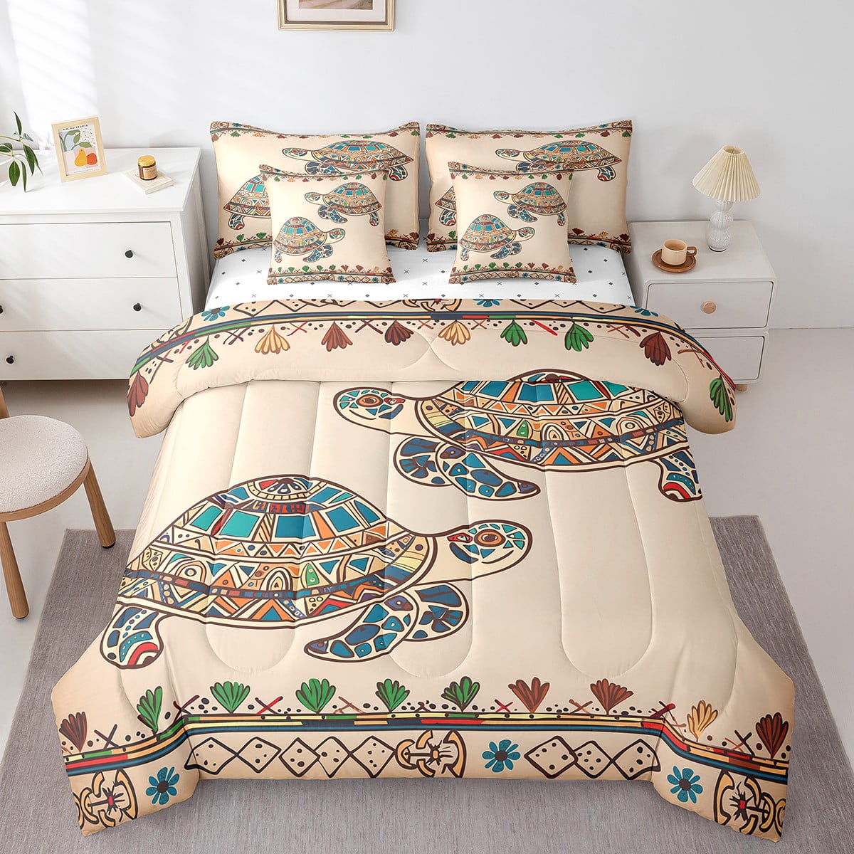 Bohemian Tortoise Bed In A Bag Full Size Boho Turtle Bedding Set Tribal ...