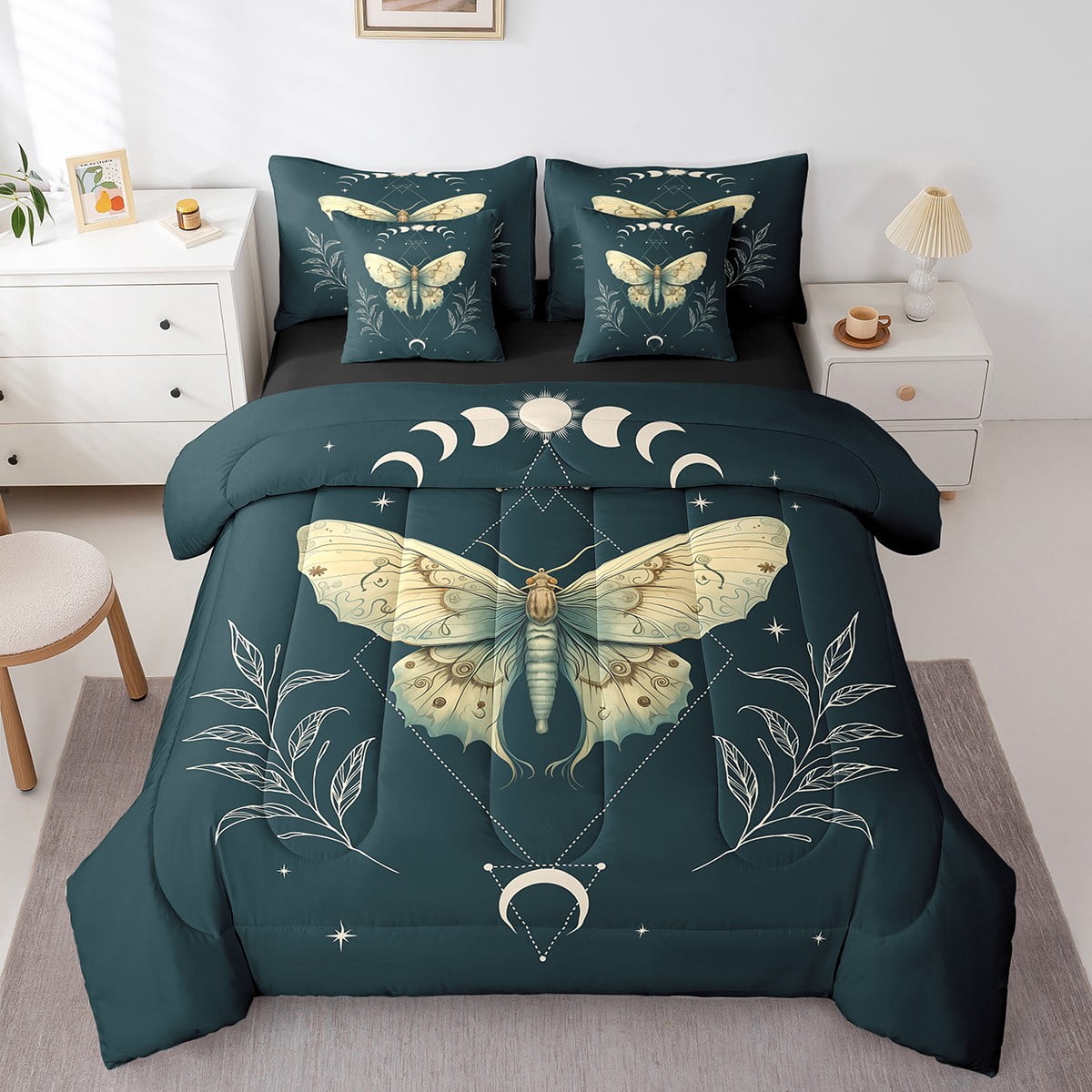 YST Boho Butterfly Bed in a Bag 7pcs Hippie Moon Phase Bedding Set ...