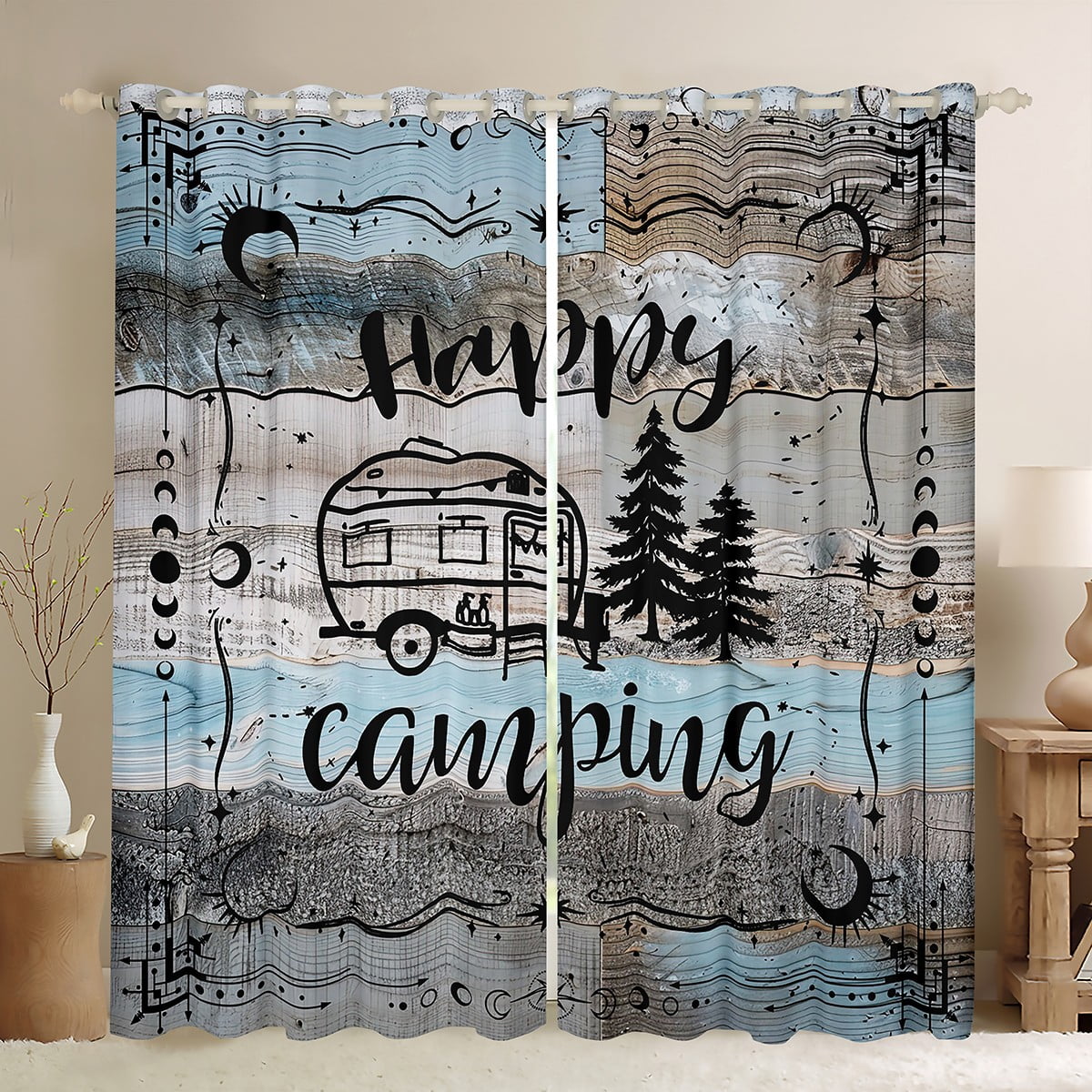 YST Boho Camper Curtains & Drapes 38"Wx45"L Happy Camping Blackout ...