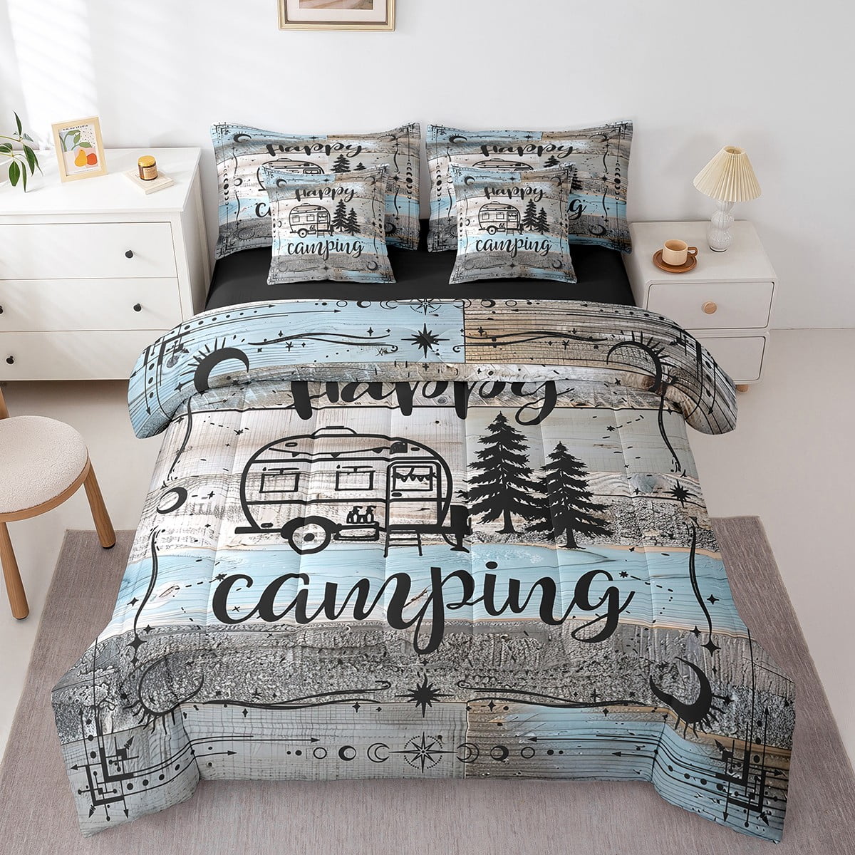 YST Boho Camper Decor Comforter Set 7 Piece Full Happy Camping Bedding ...