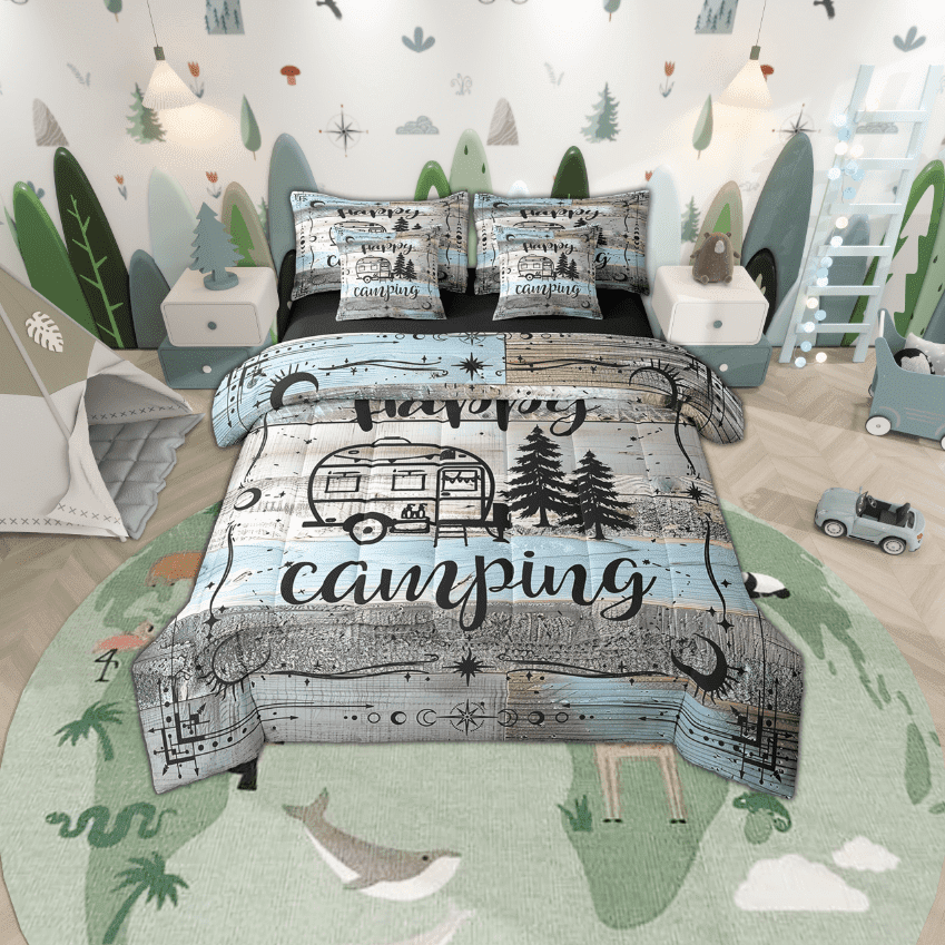 Boho Camper Decor Comforter Set 7 Piece Full Happy Camping Bedding Set ...