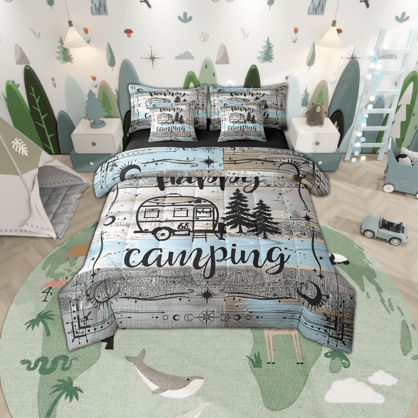 Boho Camper Decor Comforter Set 7 Piece Queen Happy Camping Bedding Set ...