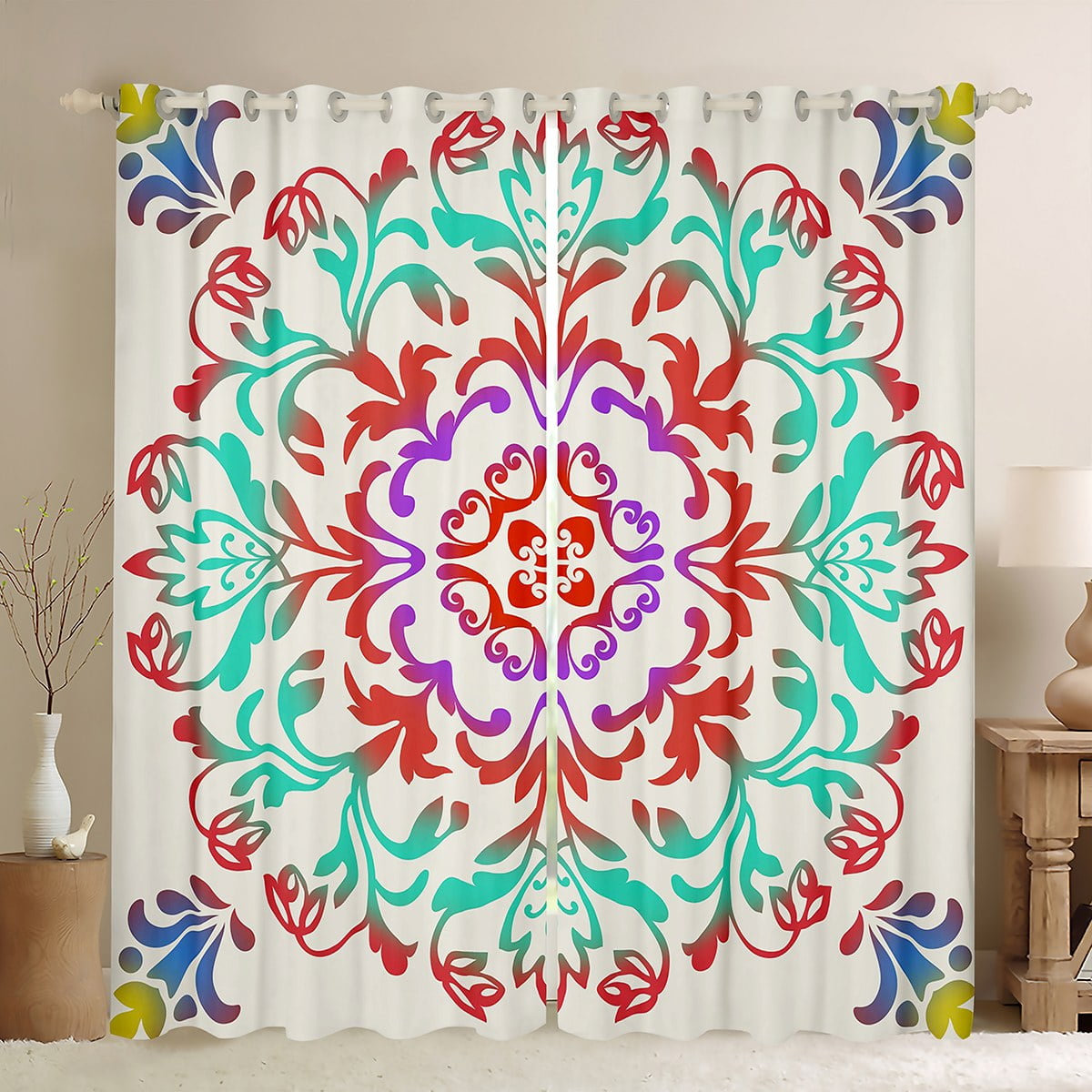 Erosebridal Boho Curtains Ombre Floral Blackout Curtains 42x63 inch ...