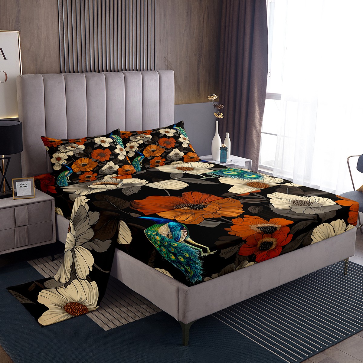 YST Boho Floral Bed Sheets Set Chic Peacock Queen Sheet Set for Kids ...