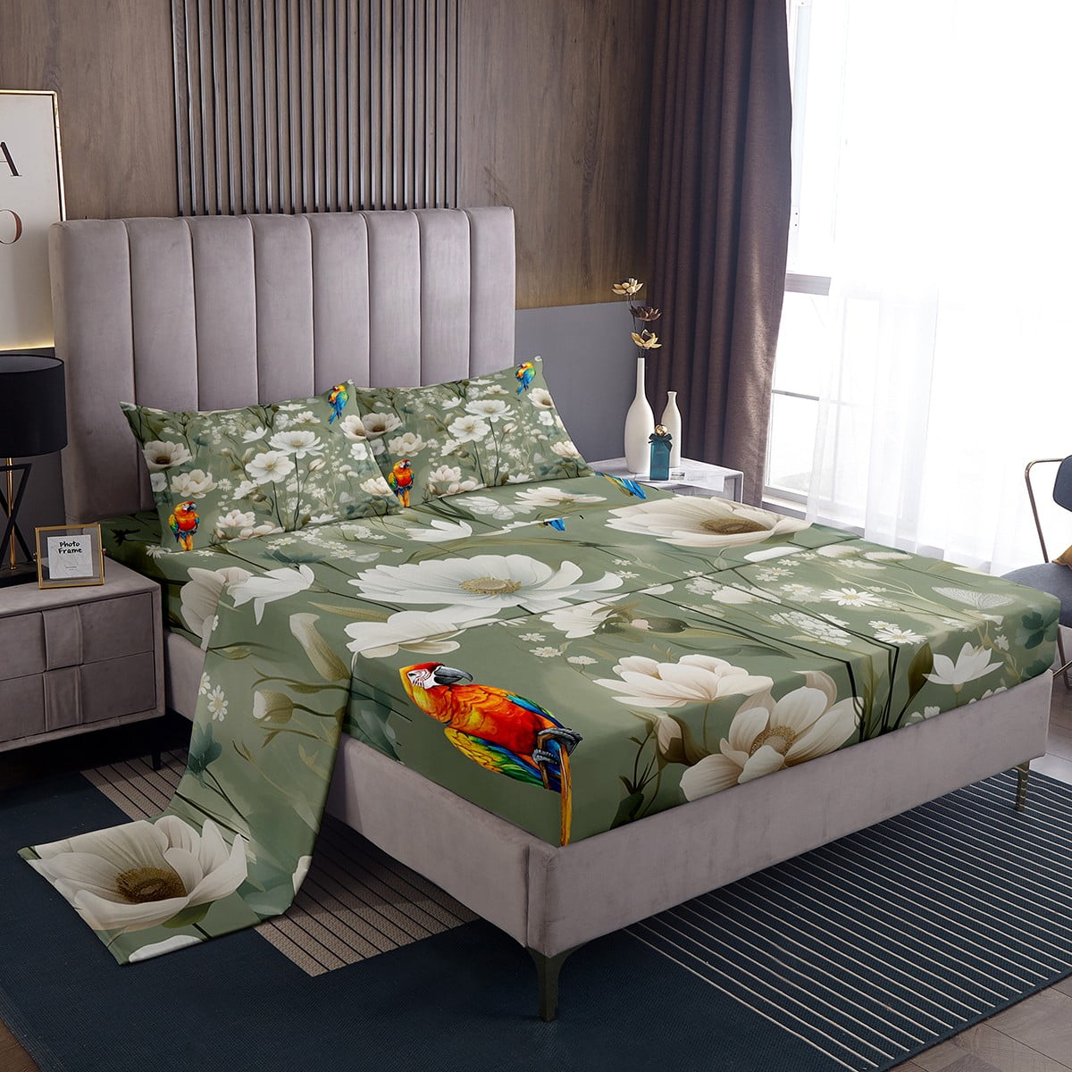 Erosebridal Boho Floral Bedding King Size Chic Parrot Bed Sheets Set ...