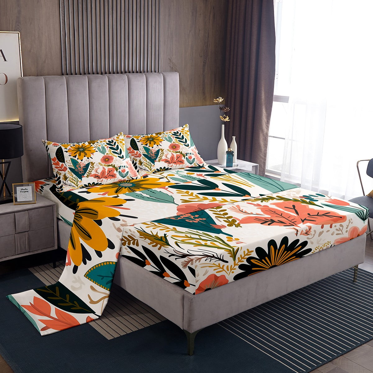 Boho Floral Bedding King Size Tropical Leaves Bed Sheets Set Women ...