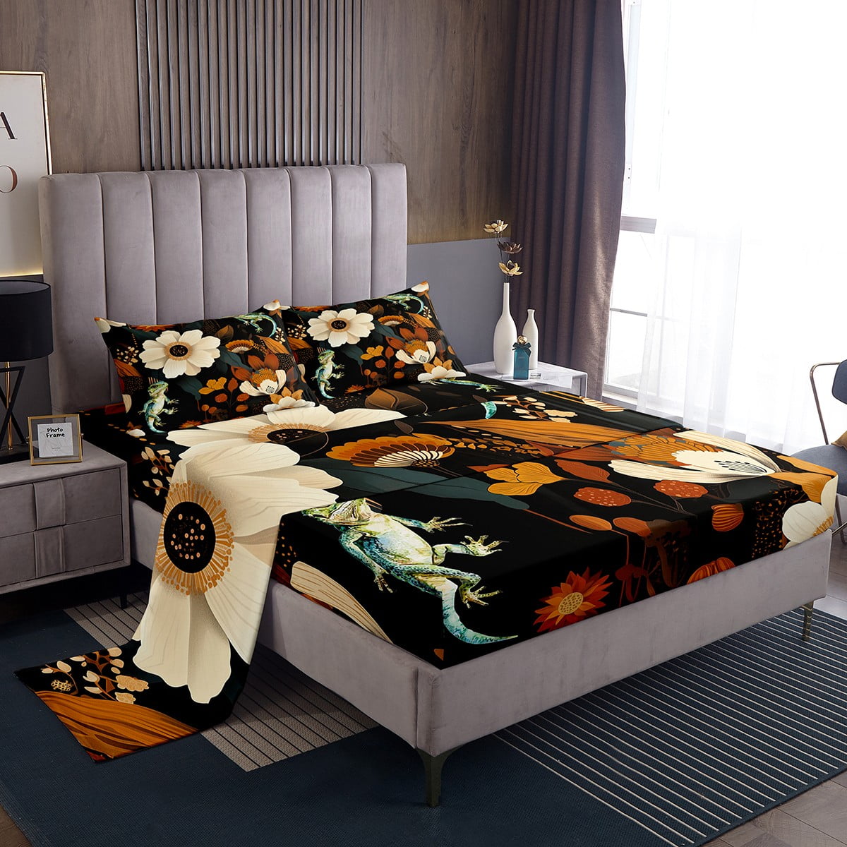 YST Boho Floral Bedding King Size Watercolor Lizard Bed Sheets Set for ...